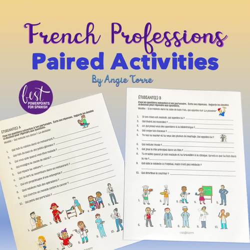 French Professions Les Métiers Paired Activities Distance Learning