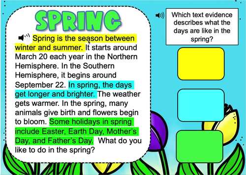 Spring Non-Fiction Reading Comprehension Boom Cards by 3rd Grade Engaged