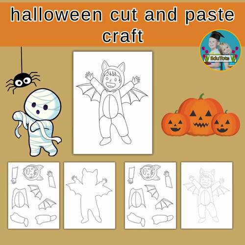 Halloween Cut and Paste Crafts 4 Characters & 20 Activities | Pumpkin ...