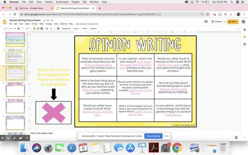 Opinion Writing Choice Board (Distance Learning) by Swain in the Middle