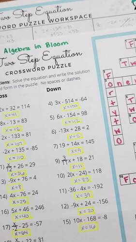 Winter Math Crossword Puzzle // Two Step Equations // Penguin Themed