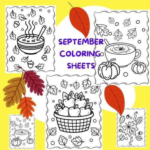September coloring sheets for preschool, kindergarten and 1st grade