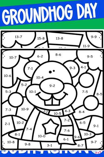 Groundhog Day Color by Number Subtraction by Primary Piglets | TpT
