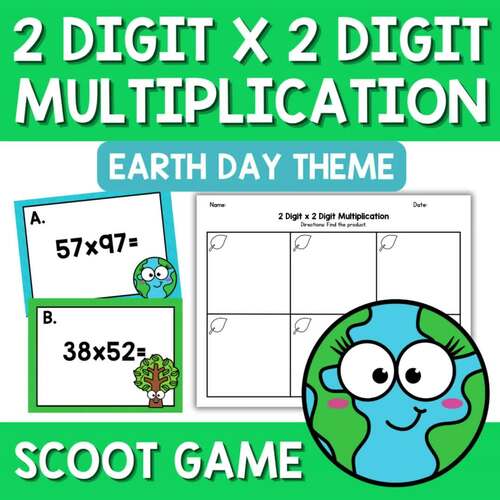 Earth Day 2 Digit by 2 Digit Multiplication Scoot Game Task Cards Math ...