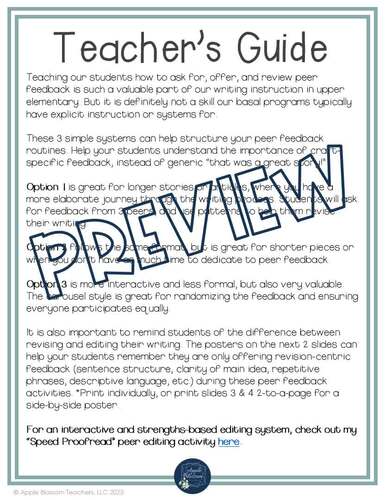 Elementary Writing Peer Feedback Forms by Apple Blossom Teachers