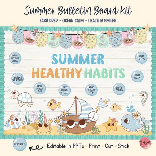 Summer Healthy Habits Bulletin Board | Ocean Theme Editable Kit by ...