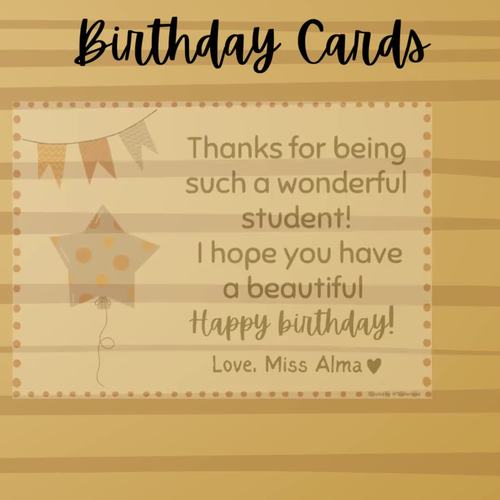 Birthday Cards From Teacher to Students Boho Theme EDITABLE | TPT
