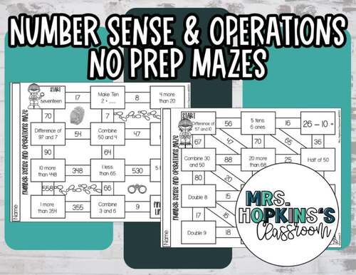 2nd-5th Grade No Prep Math Maze Activities: Number Sense & Operations ...