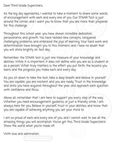 Encouragement Letters from Teacher to Student: STAAR TESTING | TPT