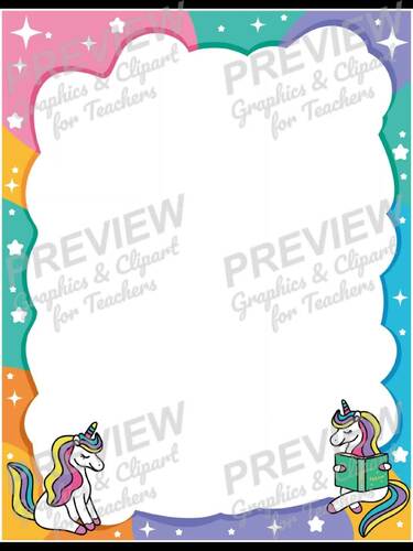 Unicorn & Rainbow Borders Writing Paper Page Frames Set for Printable ...