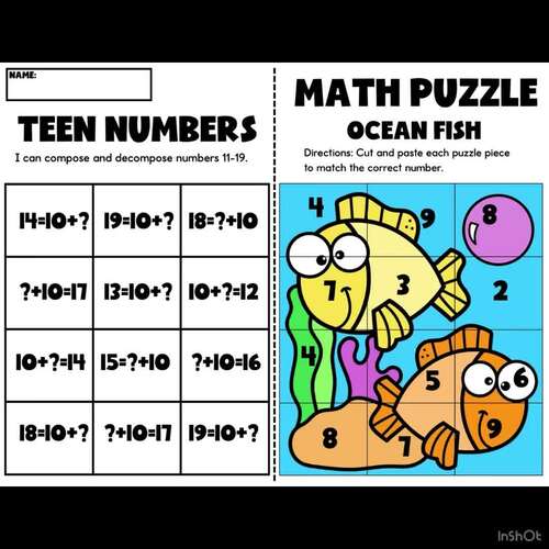 Teen Numbers No Prep {Cut + Paste} Math Puzzles Activities | TPT