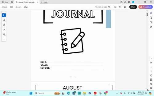 SEPTEMBER Writing Journal Printable & CUTE Google Slide Prompts 2nd 3rd 4th