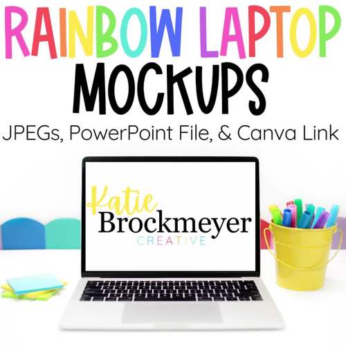Rainbow Laptop Mockups | Desk Computer Photos for Digital Resources