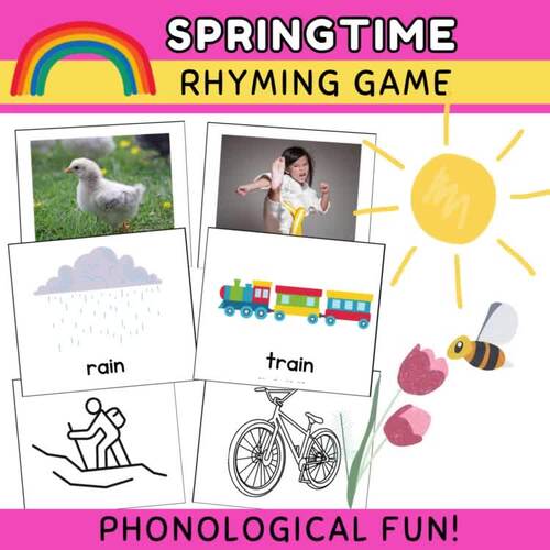 Spring Themed Rhyming Words Picture Cards Match Game by Your Panda Pal