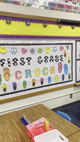 Crocs Bulletin Board or Classroom Door - Editable - Bright Varsity Patch