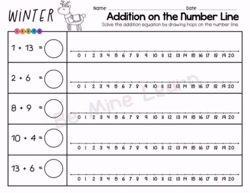 Winter Addition and Subtraction with Number Lines | up to 20 | Grade 1