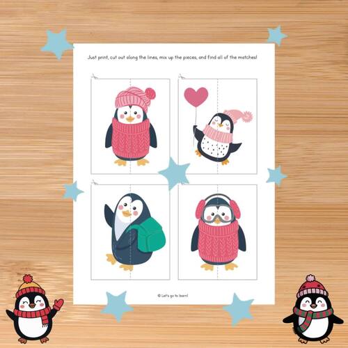 Penguin Matching Game - Winter Puzzle Activity - Match The Halves ...