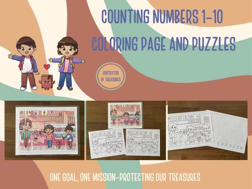 Printable Counting Numbers 1-10 Puzzles and Coloring Page with Digital ...