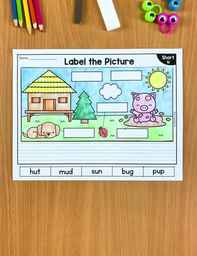 Label and Write Phonics Worksheets BUNDLE - SOR - Sentence Writing Center