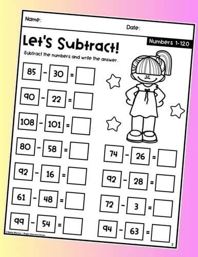 Back to School Subtraction Worksheets Within 120 | Math Practice for ...