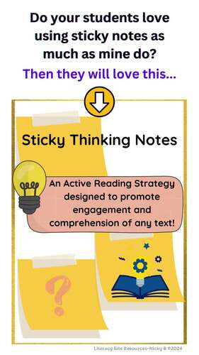 Reading Comprehension Strategy Sticky Notes Template Grades 5, 6, 7, 8 ...