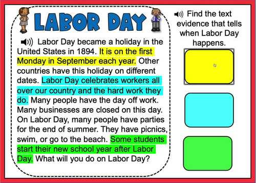 Labor Day Non-fiction Reading Comprehension Boom Cards by 3rd Grade Engaged