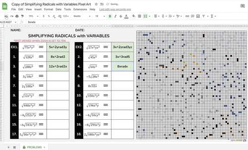 Simplifying Radicals with Variables Coloring Printable and Digital ...