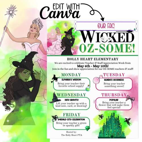 Wicked Teacher Appreciation Week Theme Flyer, Wizard Oz Faculty Staff ...