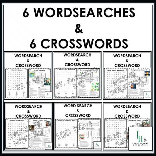 March Word Search Crossword Activities | St. Patrick's | Spring Equinox