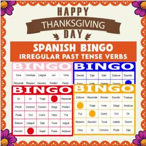 No Prep Spanish Thanksgiving Verbs Bingo Game Grammar - 30 Present ...