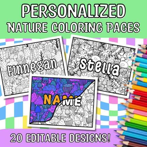 Personalized Coloring Pages | EDITABLE! | Student Names | Nature Doodles