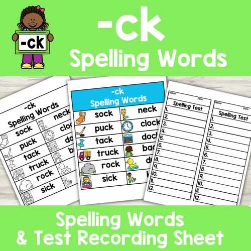 -ck Ending Digraph Spelling Words | 1st & 2nd Grade Phonics | Homework Test