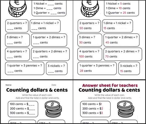 Money Math Worksheets (U.S.) Coins, Bills & Word Problems Grade 2 10 ...