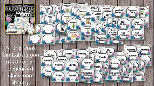 Back to School Classroom Decor SUCCULENTS and CACTUS Book Bin Labels