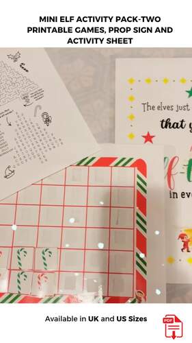 Elf Mini Activity Bundle, Coloring Puzzle Page, Prop Sign, Board Games ...