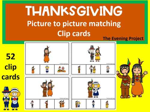 THANKSGIVING Picture to picture matching Clip cards for K+ and Sp.ED