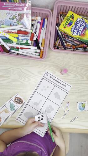 Dinosaur Cut Paste Worksheets | Shadow Matching | Fine Motor Skills ...