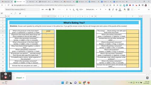 Food Chains and Food Webs Digital Self Checking Worksheet with picture ...