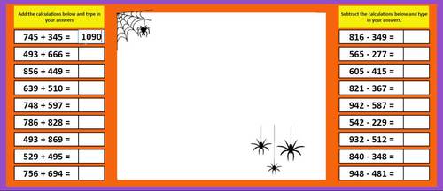 Spooky Cake 3-digit Addition and Subtraction Pixel Art Mystery Reveal