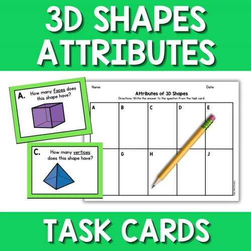 3D Shapes Attributes (Solid Figures) Scoot Game Task Cards faces edges ...