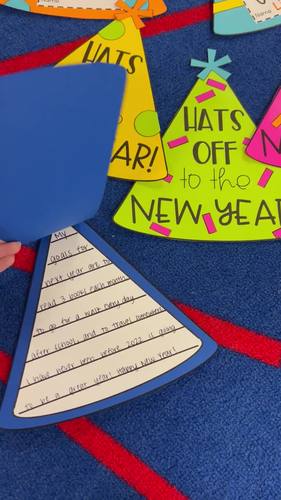 New Year Goals 2025 Writing | New Year Bulletin Board Party Hats Craft ...