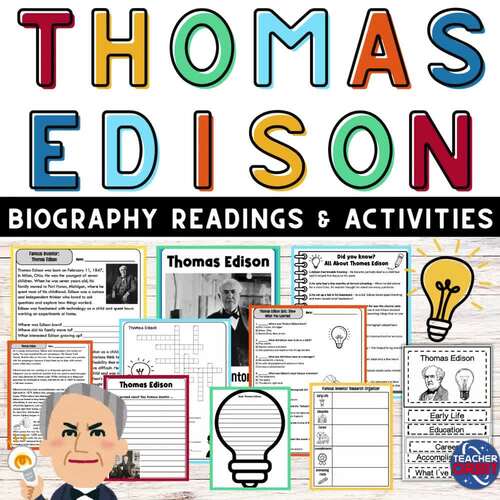 Thomas Edison Biography Reading Passages Activities Comprehension STEM ...
