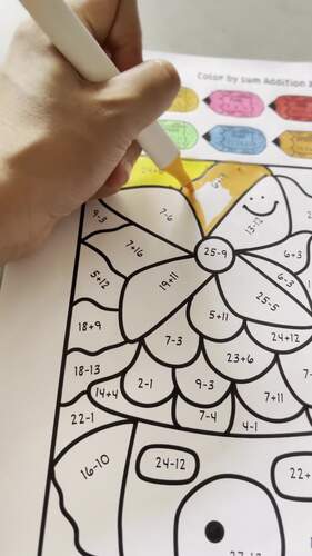 Color by Number Sums To 30 Addition & Subtraction Worksheet No PREP