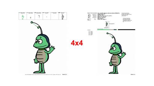 Friendly Green Cartoon Bug Waving Hand Embroidery Designs - Instant ...