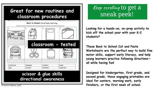 Back to School Cut and Paste Activities | K–2 Fine Motor and Literacy ...