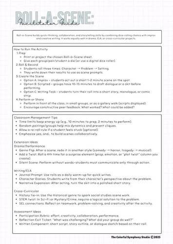 Roll-a-Scene Drama Activity | Improv, Writing, & Theatre Game | 15 ...