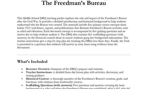 Middle School The Freedman's Bureau DBQ by PBL History & Civics | TPT