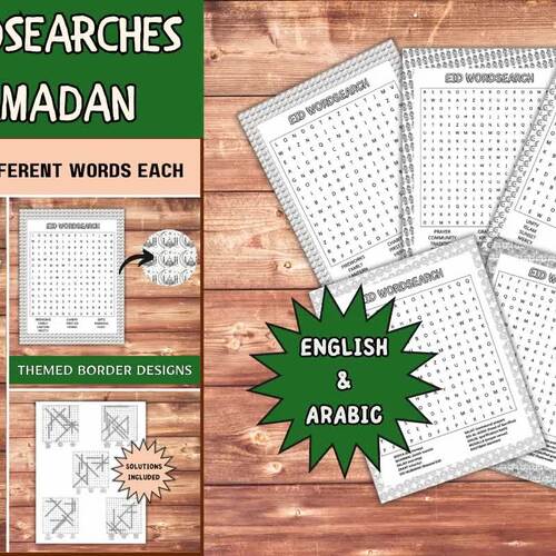 Eid and Ramadan Word Search Puzzles, 5 Wordsearches with 50 Words Total