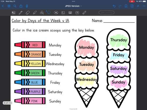 Days of the Week Coloring / Color by Code included / some writing also