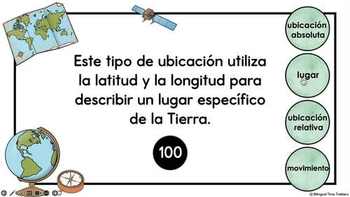 5 Themes of Geography Trivia Review Game in Spanish - 5 Temas de Geografía